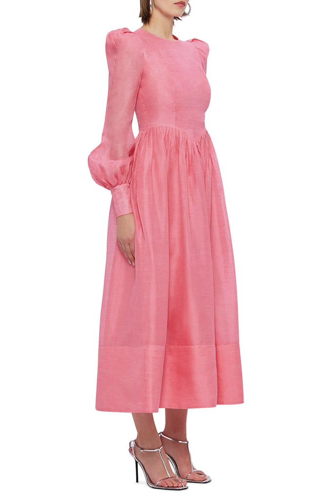 Lilah Structured Shoulder V Neck Dress Adorn Print in Passion by Leo ...