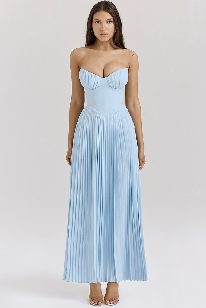 Marcella Ocean Blue Pleated Maxi Dress by House of CB | High St. Hire