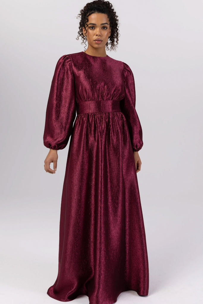 Raya Balloon Sleeve Maxi Dress Deep Burgundy by Veiled for Hire – High ...