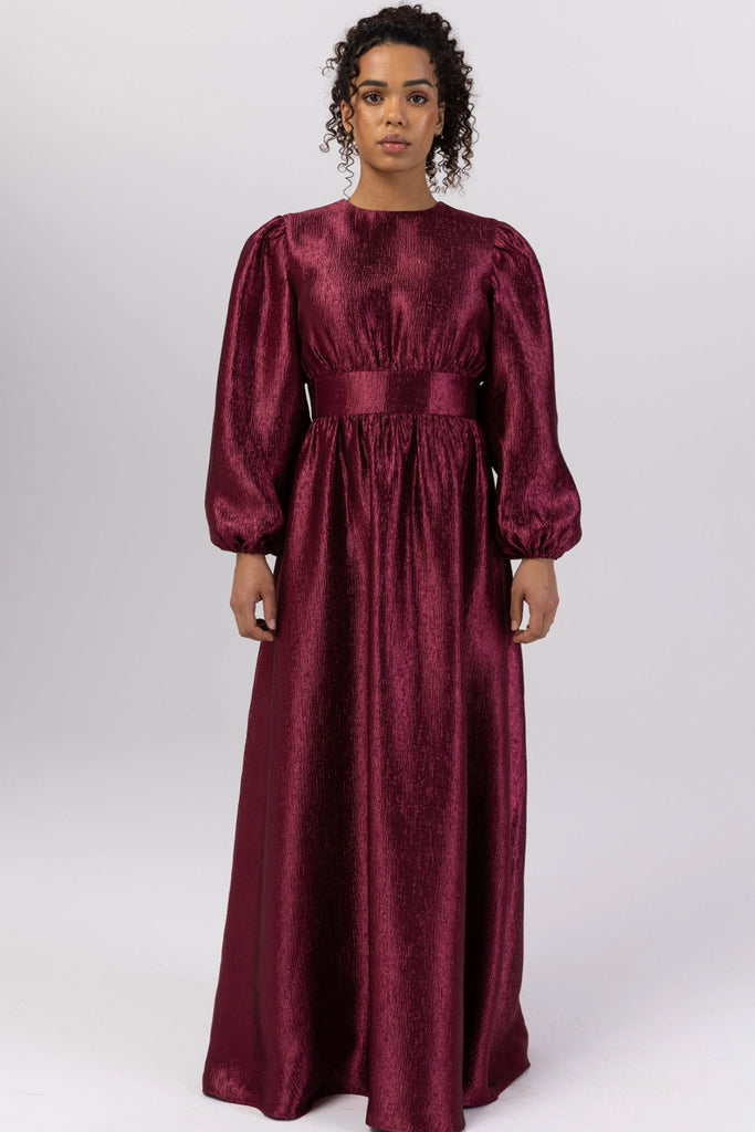 Raya Balloon Sleeve Maxi Dress Deep Burgundy by Veiled for Hire – High ...