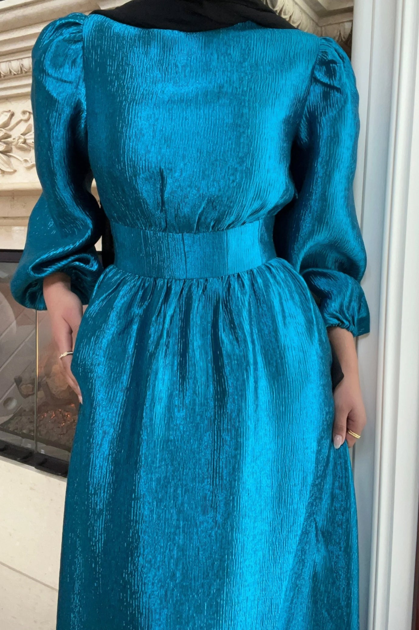 Raya Balloon Sleeve Maxi Dress Deep Lagoon by Veiled for SALE – High St ...