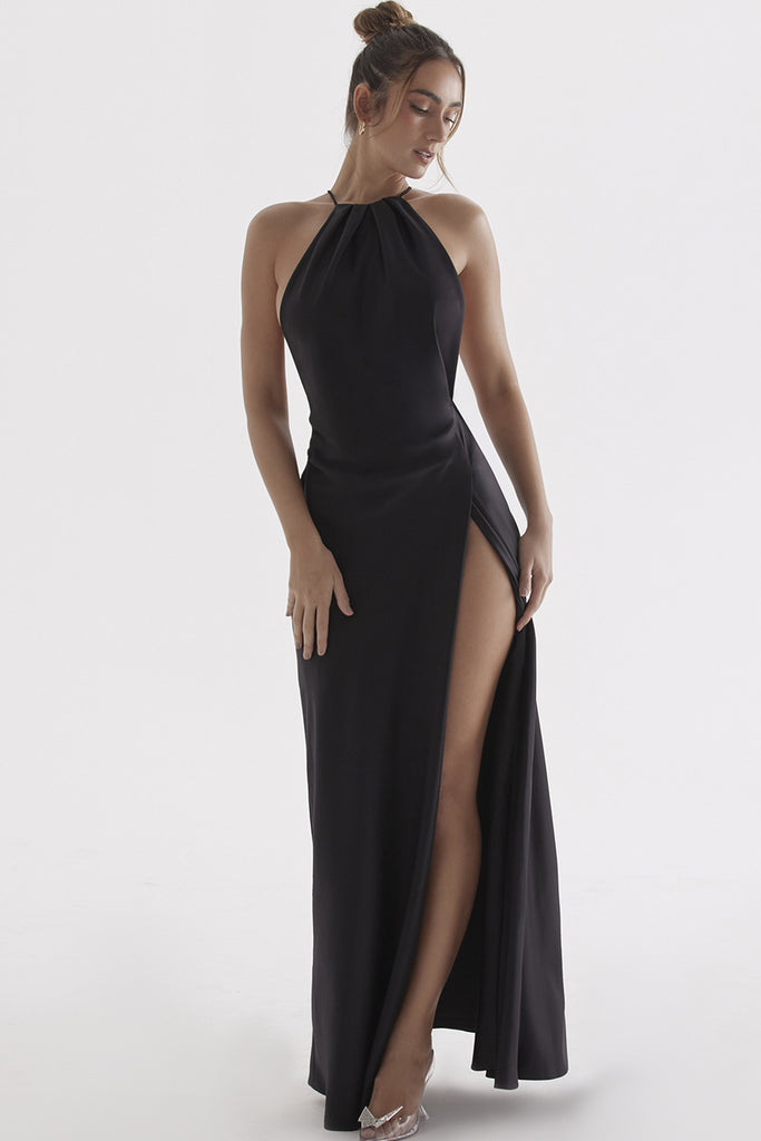 Zanab Black Thigh Slit Maxi Dress by House of CB | High St. Hire