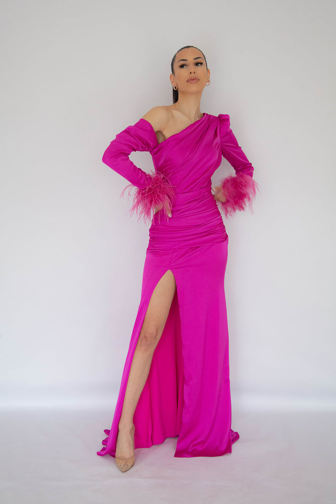 Alyssa Feather Gown Electric Blue by HSH For Hire | High St. Hire