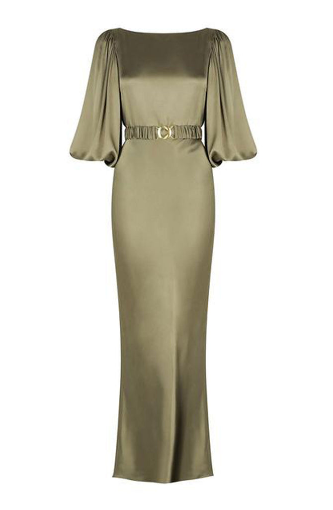 Giselle Balloon Sleeve Midi Dress With Belt Moss By Shona Joy – High St ...